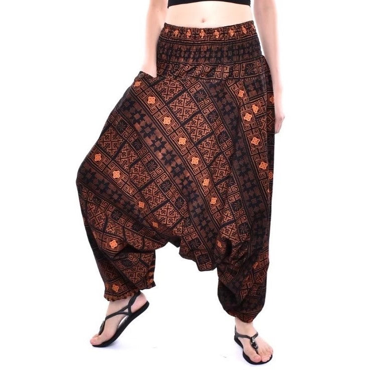 Goa Hose Orange Schwarz tiefer Schnitt – Karmandala Handels GmbH